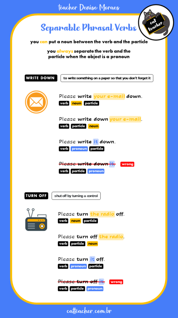 separable and non-separable phrasal verbs 2 | Cat Teacher